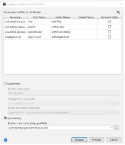 Creating the Java Builder for a Class in IntelliJ | Baeldung