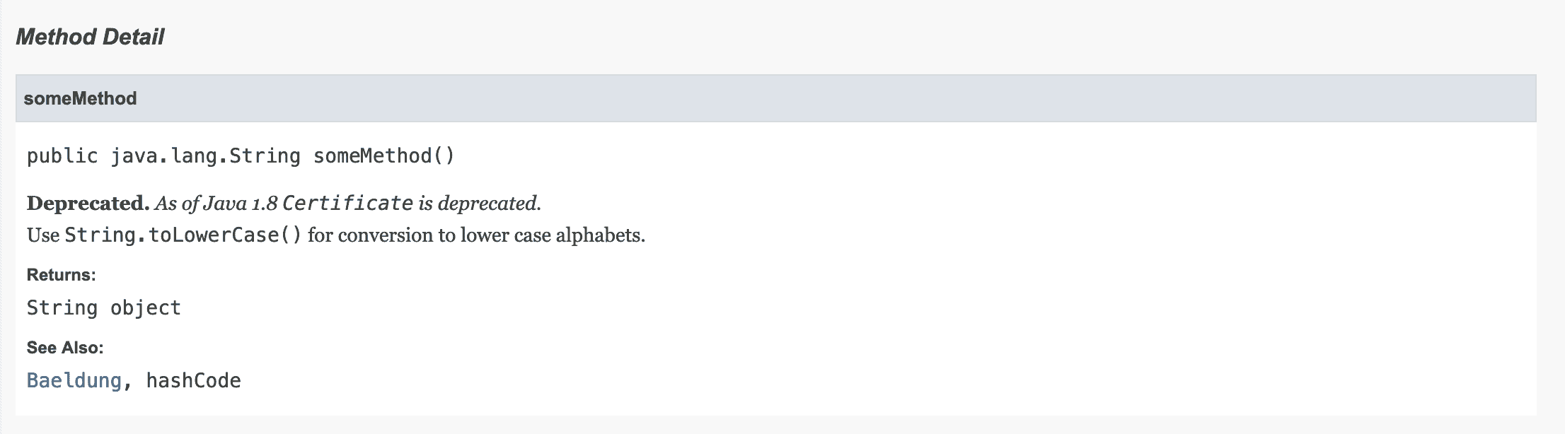 Javadoc see link And inheritDoc Baeldung