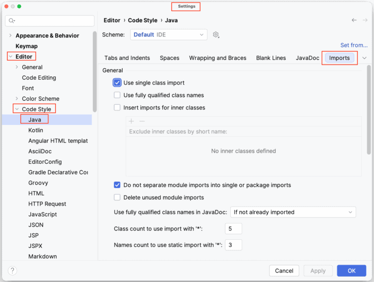Disable Wildcard Import in IntelliJ | Baeldung