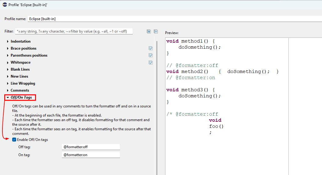 Disable Formatting in Eclipse | Baeldung