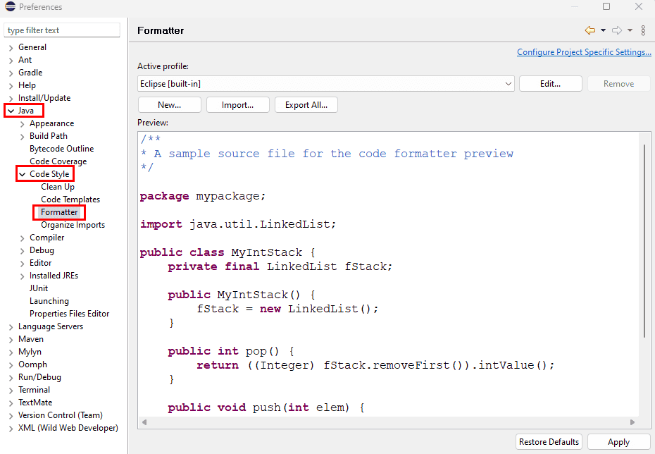 Disable Formatting in Eclipse | Baeldung