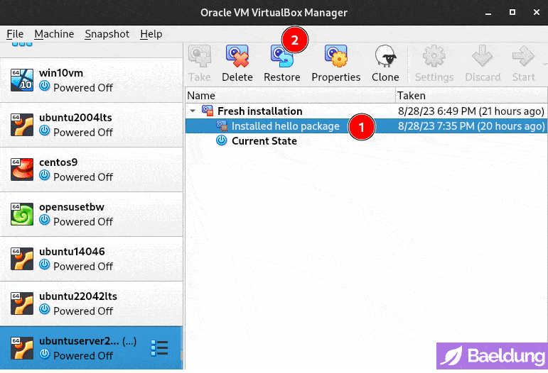 How To Create And Use Virtualbox Snapshots Baeldung On Linux 
